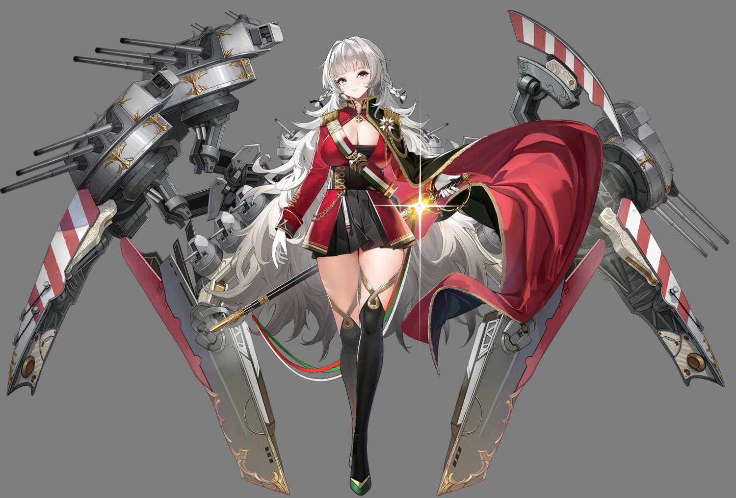 yunsang azur lane vittorio veneto (azur lane) cleavage stockings sword thighhighs transparent ...